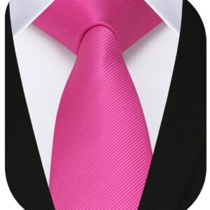 HISDERN Hot Pink Ties for Men Solid Color 2.17'' Skinny Slim Tie Formal Business Fushia Neckties Classic Woven Satin Wedding Necktie