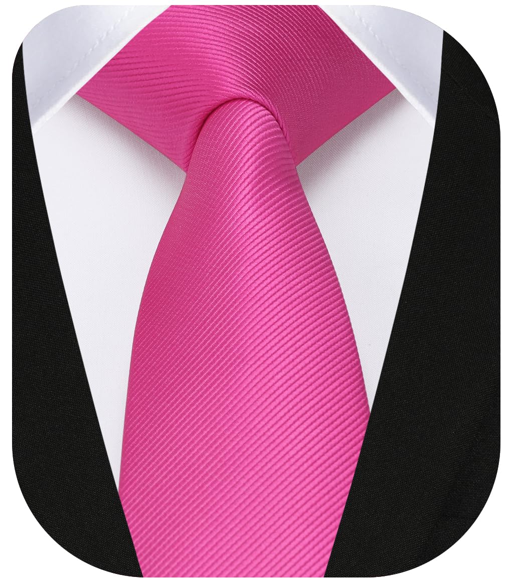 HISDERN Hot Pink Ties for Men Solid Color 2.17'' Skinny Slim Tie Formal Business Fushia Neckties Classic Woven Satin Wedding Necktie