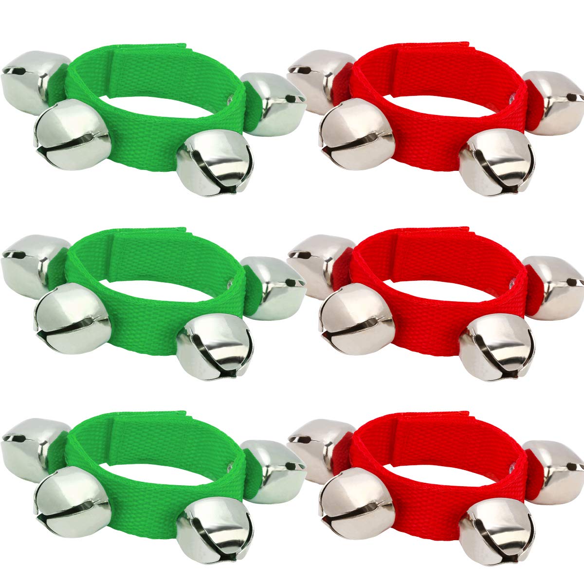 Coolrunner 6 Pcs Christmas Band Wrist Bells Bracelets Jingle Musical Ankle Bells Instrument Percussion Rhythm for Christmas Party Favors Festival Accessories for Kids