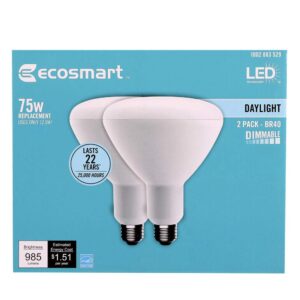 ecosmart 75-watt equivalent br40 dimmable energy star led light bulb daylight (2-pack)