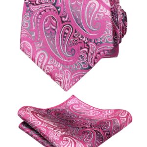 Alizeal Paisley Men's Tie and Pocket Square Sets (59" Length x 3.5" Width, Rose Pink)