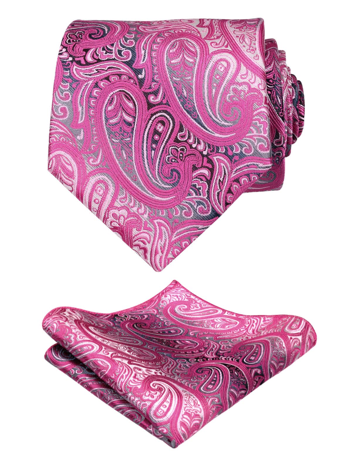 Alizeal Paisley Men's Tie and Pocket Square Sets (59" Length x 3.5" Width, Rose Pink)