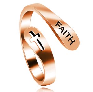 uloveido 925 sterling silver faith cross adjustable ring, rose gold plated hollow cross religious rings for women y531