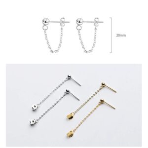 Minimalist Ball Bead Tassel Chain Drop Dangle Earrings for Women S925 Sterling Silver Tiny Balls Stud Tragus Cartilage Hypoallergenic Pierced Ear Fashion Punk Jewelry (Silver)