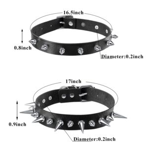 Hicarer 4 Pcs Women Men Cool Punk Choker Gothic Goth Spike Heart Shape Biker Choker PU Leather Collar Studded Rock Necklace (Black)