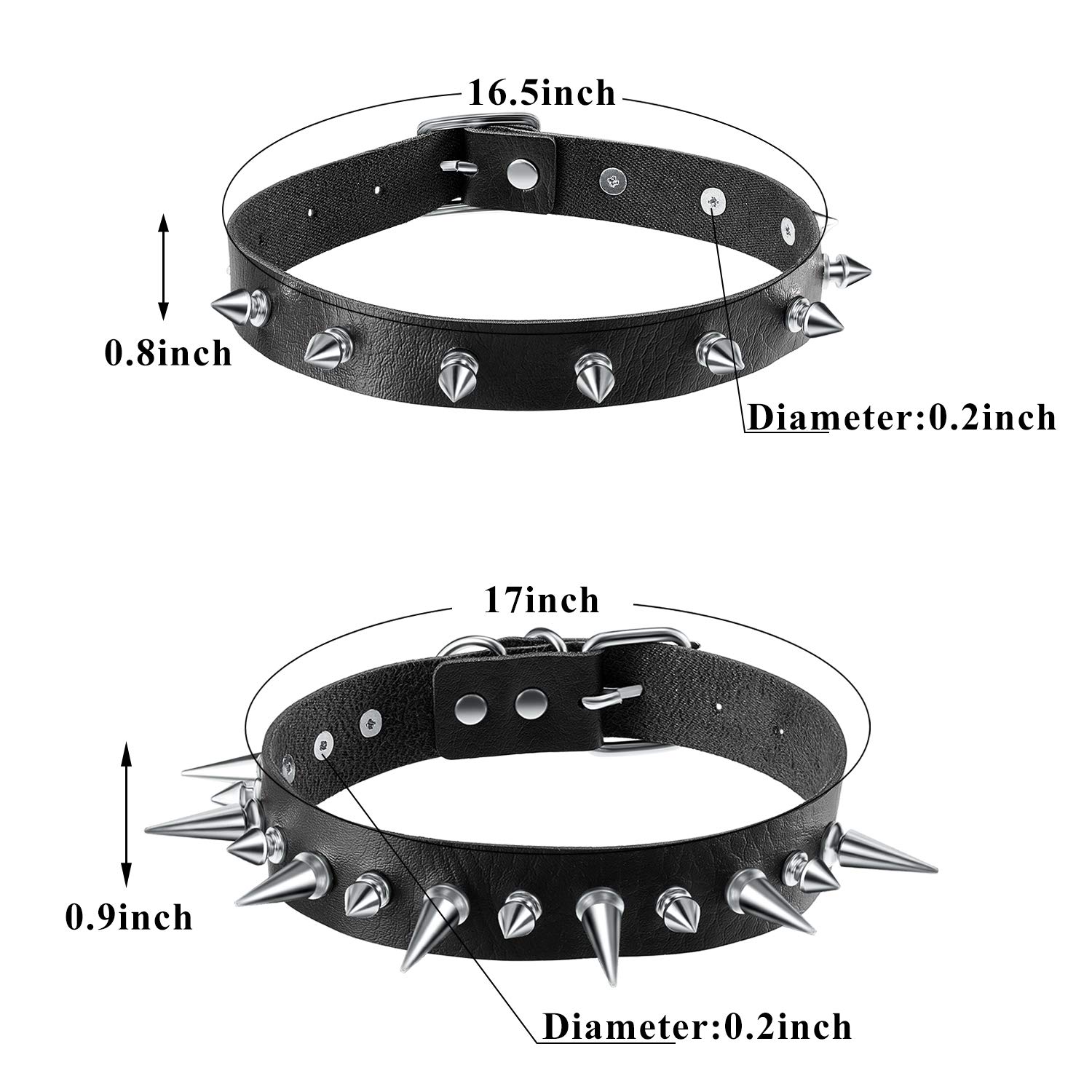 Hicarer 4 Pcs Women Men Cool Punk Choker Gothic Goth Spike Heart Shape Biker Choker PU Leather Collar Studded Rock Necklace (Black)