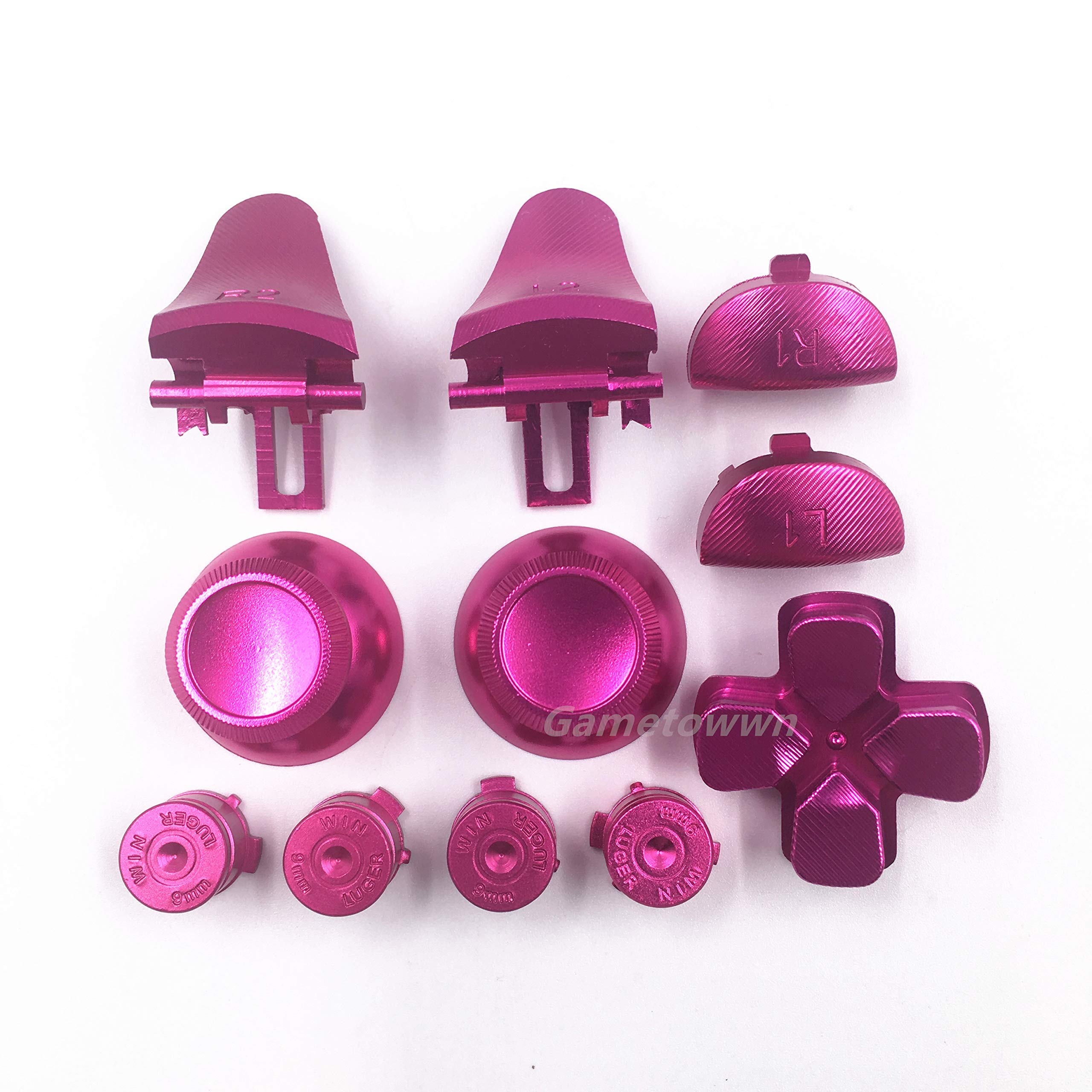 Aluminium Metal Full Set Button ABXY D-pad Direction Key L1 R1 L2 R2 Trigger Buttons Joysticks Thumb Sticks Cap for PS4 Slim PS4 Pro JDS-040 JDS 040 Controller-Hot Pink