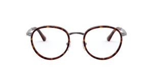 persol po2468v round prescription eyewear frames, gunmetal/havana/demo lens, 49 mm