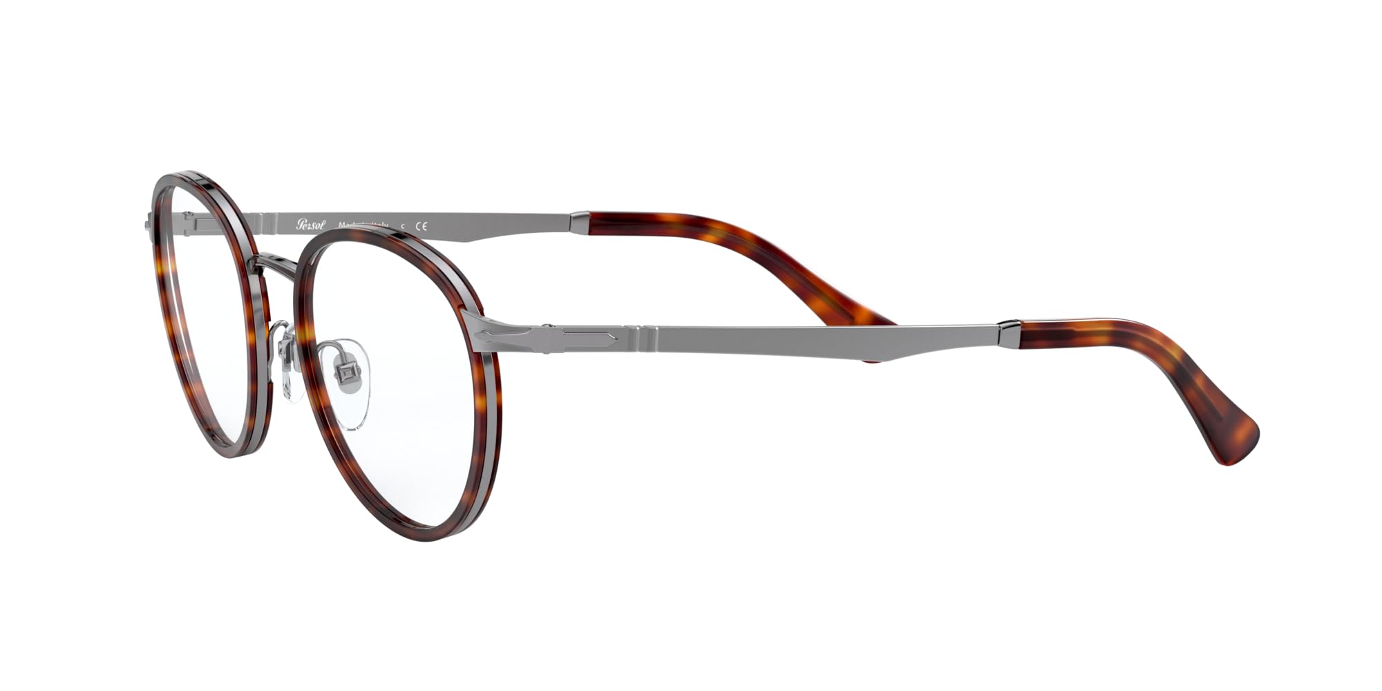 Persol PO2468V Round Prescription Eyewear Frames, Gunmetal/Havana/Demo Lens, 49 mm