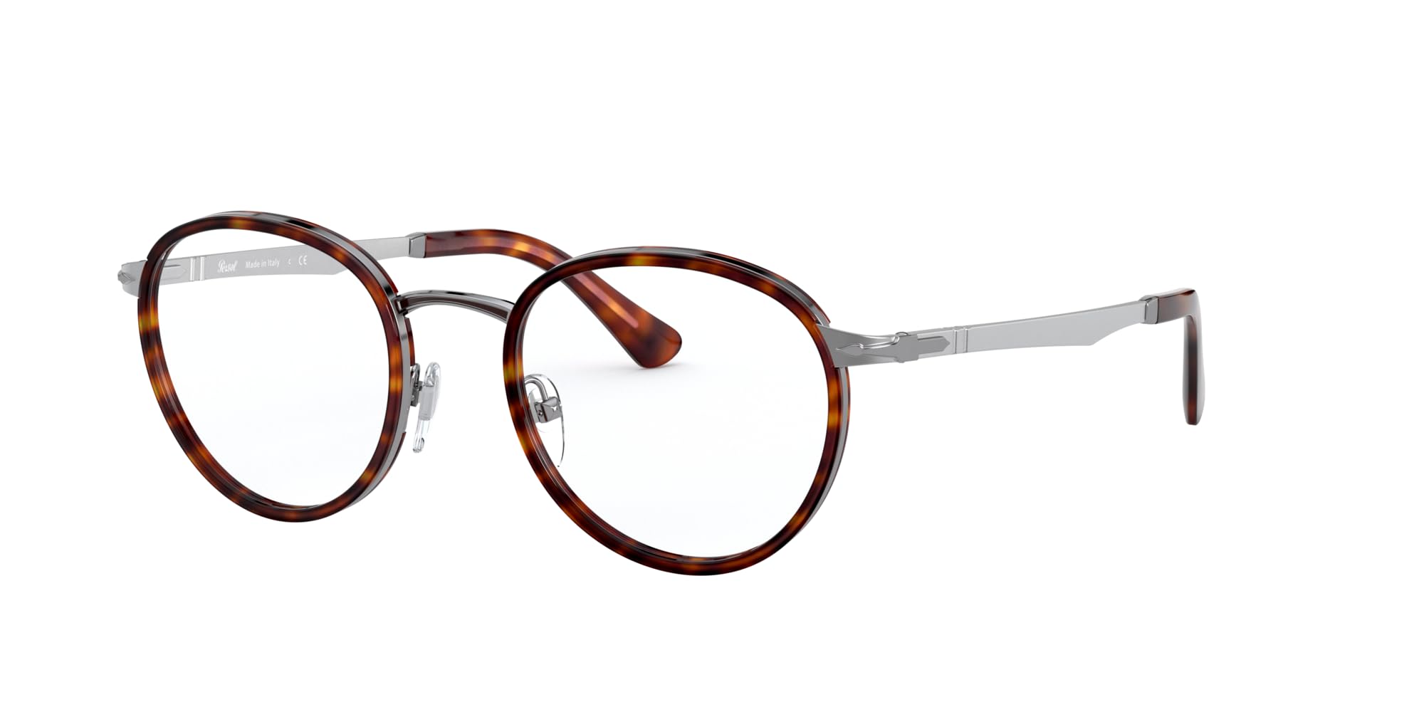 Persol PO2468V Round Prescription Eyewear Frames, Gunmetal/Havana/Demo Lens, 49 mm