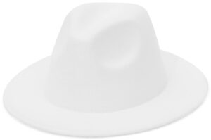 gemvie mens womens wool fedora panama hats wide flat brim trilby felt hat party gentleman hat white l=us 7 1/2