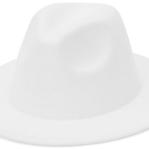 GEMVIE Mens Womens Wool Fedora Panama Hats Wide Flat Brim Trilby Felt Hat Party Gentleman Hat White L=US 7 1/2