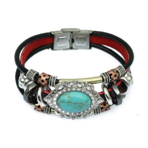 s susann leather bracelets for women multilayer bracelets for women with genuine leather layered bracelets boho/bohemia style jewelry for men and woman, turquoise