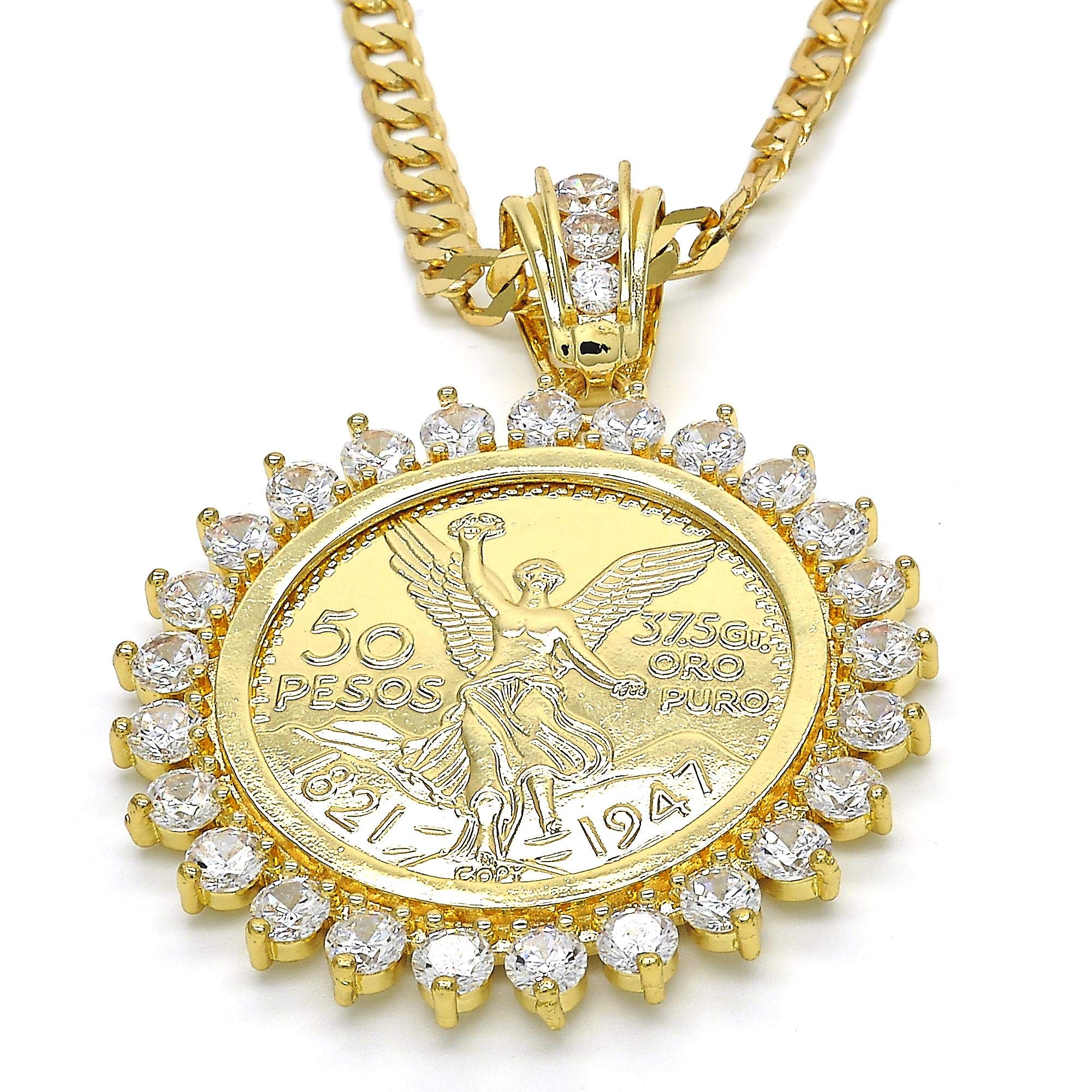 The Bling Factory Polished 14k Yellow Gold Plated Clear Cubic Zirconia Type Type Type Pendant, 70mm x 53mm (' x ')