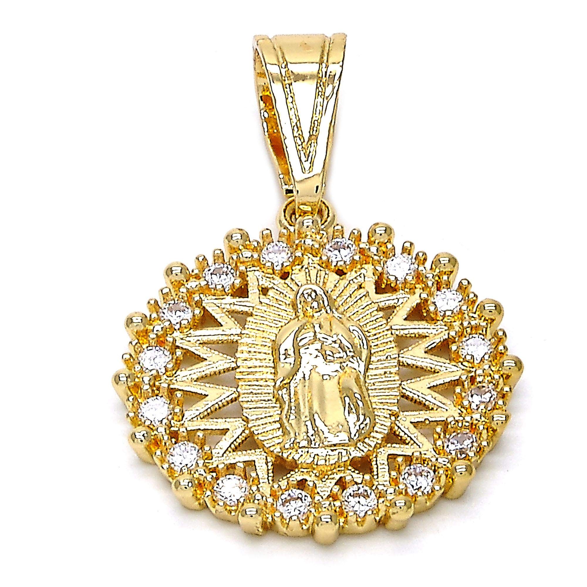 The Bling Factory Polished 0.25 mils 14k Yellow Gold Plated Clear CZ Type Type Type Pendant, 39mm x 25mm (½ inches' x ')