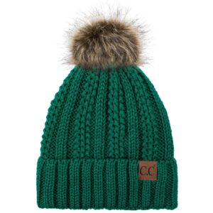 c.c exclusives fuzzy lined knit fur pom beanie hat (yj-820) (sea green)