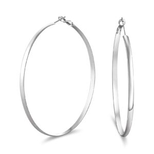 wowshow large silver hoop earrings for women, big hoop earrings white gold plated flat silver hoops for women lightweight