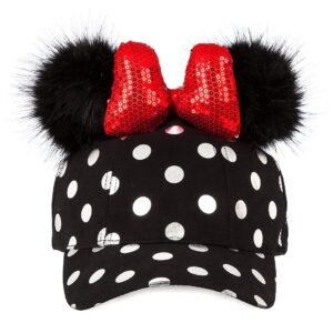 disney minnie mouse polka dot pom pom baseball cap with bow black