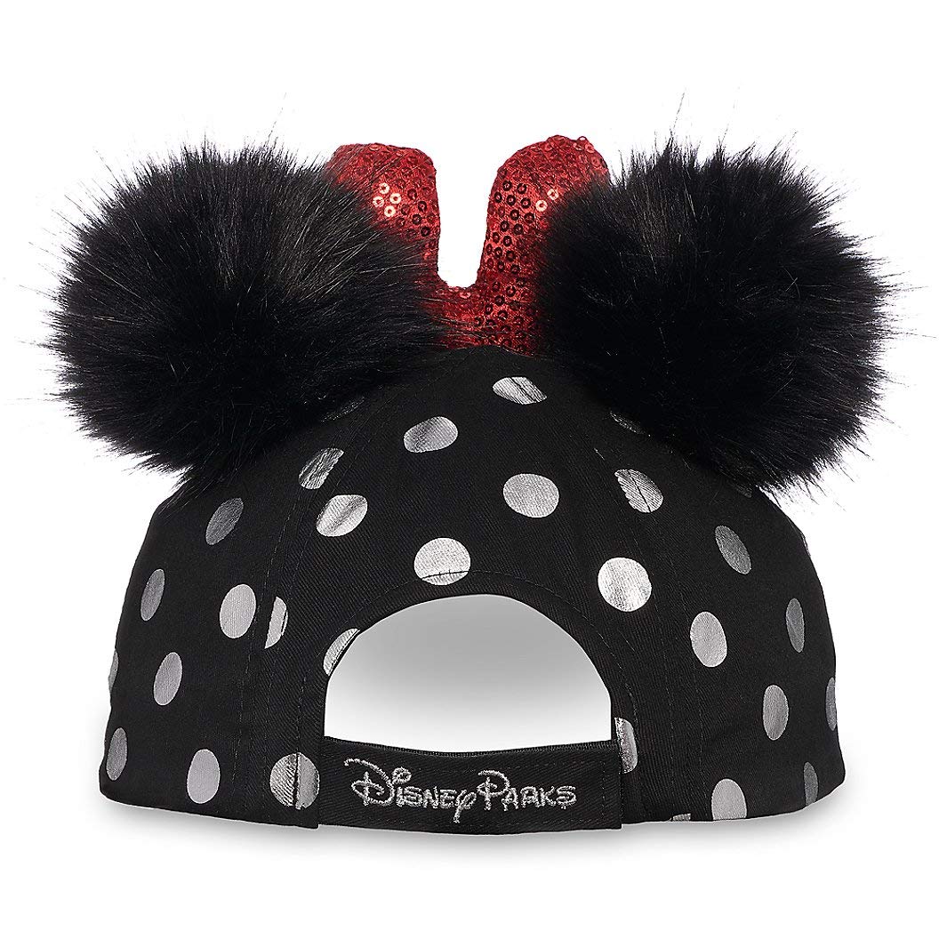 Disney Minnie Mouse Polka Dot Pom Pom Baseball Cap with Bow Black