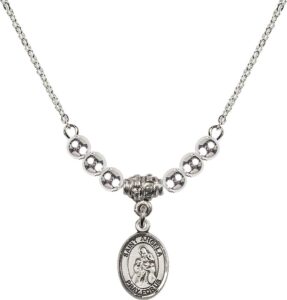 bonyak jewelry 18 inch rhodium plated necklace w/ 4mm sterling silver beads and saint angela merici