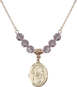 bonyak jewelry 18 inch hamilton gold plated necklace w/ 6mm light purple february birth month stone beads and saint david of wales