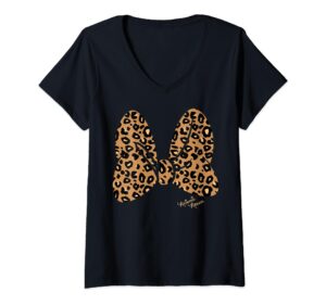 womens disney minnie mouse leopard print bow v-neck t-shirt,short sleeve