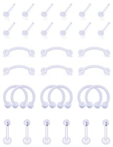 jenxnjsjo body piercing retainers bioflex ear cartilage rook daith nose septum lip labret eyebrow retainers 16g clear flexible bio-plastic studs rings earrings horseshoe piercing retainer for work