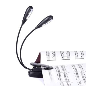 igoober rechargeable music stand light, clip on reading light, 8 led book lamp, 3-level brightness for eye protection, perfect for piano, orchestra, bookworms, craft (white & warm, dual arm)