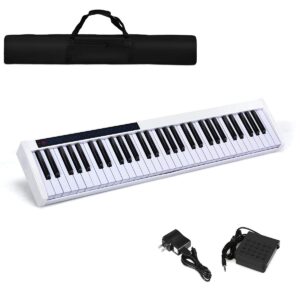 costzon 61-key portable digital piano, upgraded premium electric keyboard w/ 128 rhythm, 128 tone, sustain pedal, midi/usb interface, power supply, bluetooth function (white)