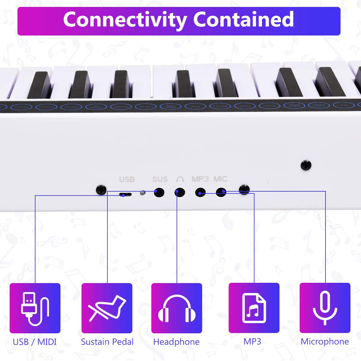 Costzon 61-Key Portable Digital Piano, Upgraded Premium Electric Keyboard W/ 128 Rhythm, 128 Tone, Sustain Pedal, MIDI/USB Interface, Power Supply, Bluetooth Function (White)