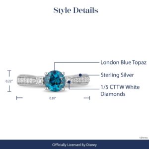 Jewelili Enchanted Disney Fine Jewelry Sterling Silver with 1/5 Cttw Diamond and London Blue Topaz Cinderella Ring, Size 7