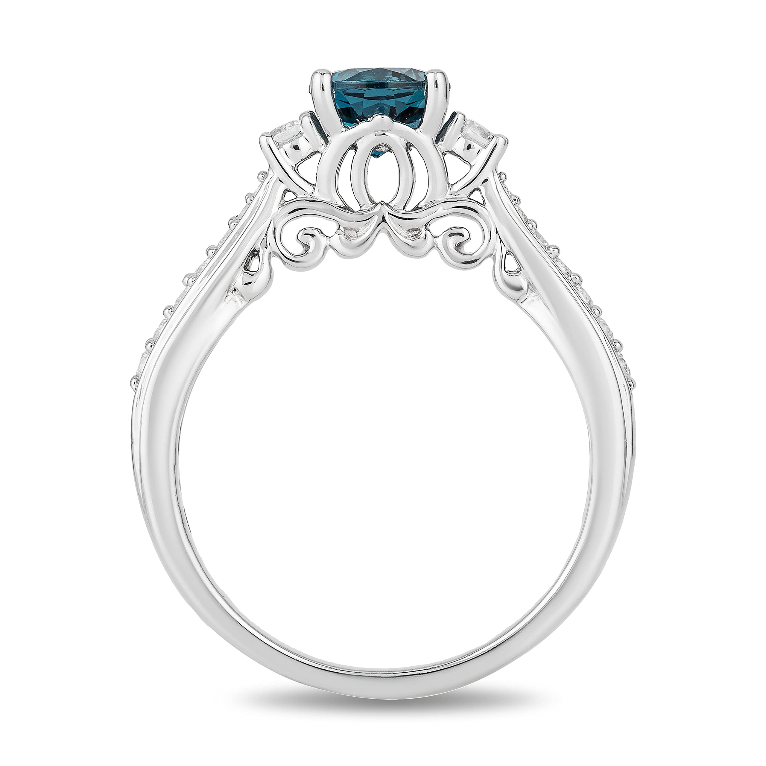 Jewelili Enchanted Disney Fine Jewelry Sterling Silver with 1/5 Cttw Diamond and London Blue Topaz Cinderella Ring, Size 7