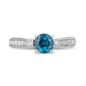 Jewelili Enchanted Disney Fine Jewelry Sterling Silver with 1/5 Cttw Diamond and London Blue Topaz Cinderella Ring, Size 7