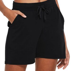 BALEAF Womens Lounge Shorts Cotton Athletic Sweat Shorts with Pockets High Waist Summer Casual Black Size XXL