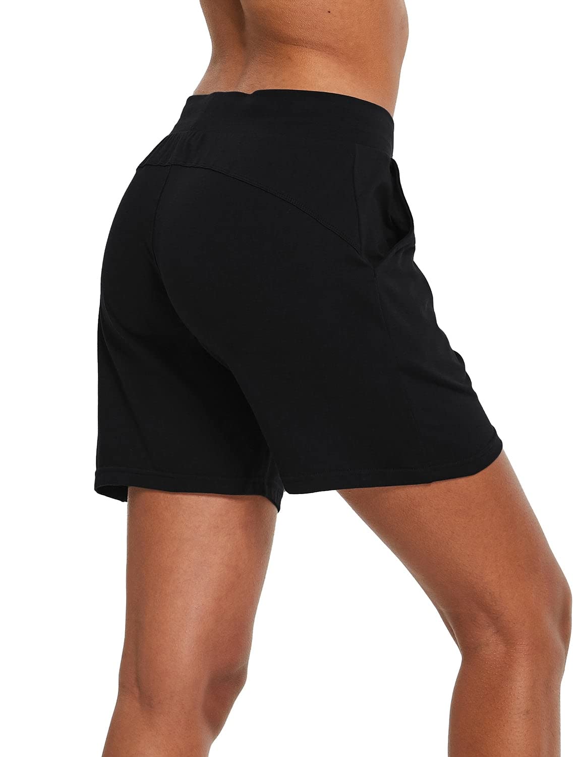 BALEAF Womens Lounge Shorts Cotton Athletic Sweat Shorts with Pockets High Waist Summer Casual Black Size XXL