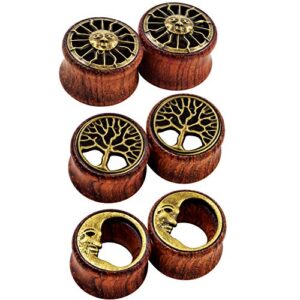 joytoyou 3 pairs natural wooden ear tunnels plugs hollow double flared ear expander plugs ear piercing ear stretcher for women and men gauge 20mm(3/4")