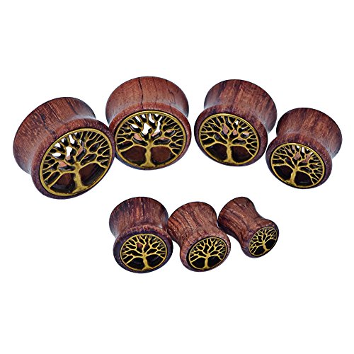 JOYTOYOU 3 Pairs Natural Wooden Ear Tunnels Plugs Hollow Double Flared Ear Expander Plugs Ear Piercing Ear Stretcher for Women and Men Gauge 20mm(3/4")