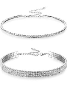 hicarer 2 pieces rhinestone choker necklaces 1 and 3 rows women crystal choker necklaces