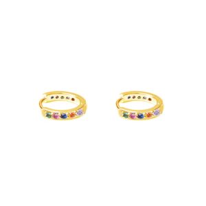 rainbow 14k gold plated cz small cartilage hoop earrings for women bmulticolored cubic zirconia tiny huggie hoops piercing jewelry gifts for christams party birthday (6mm)