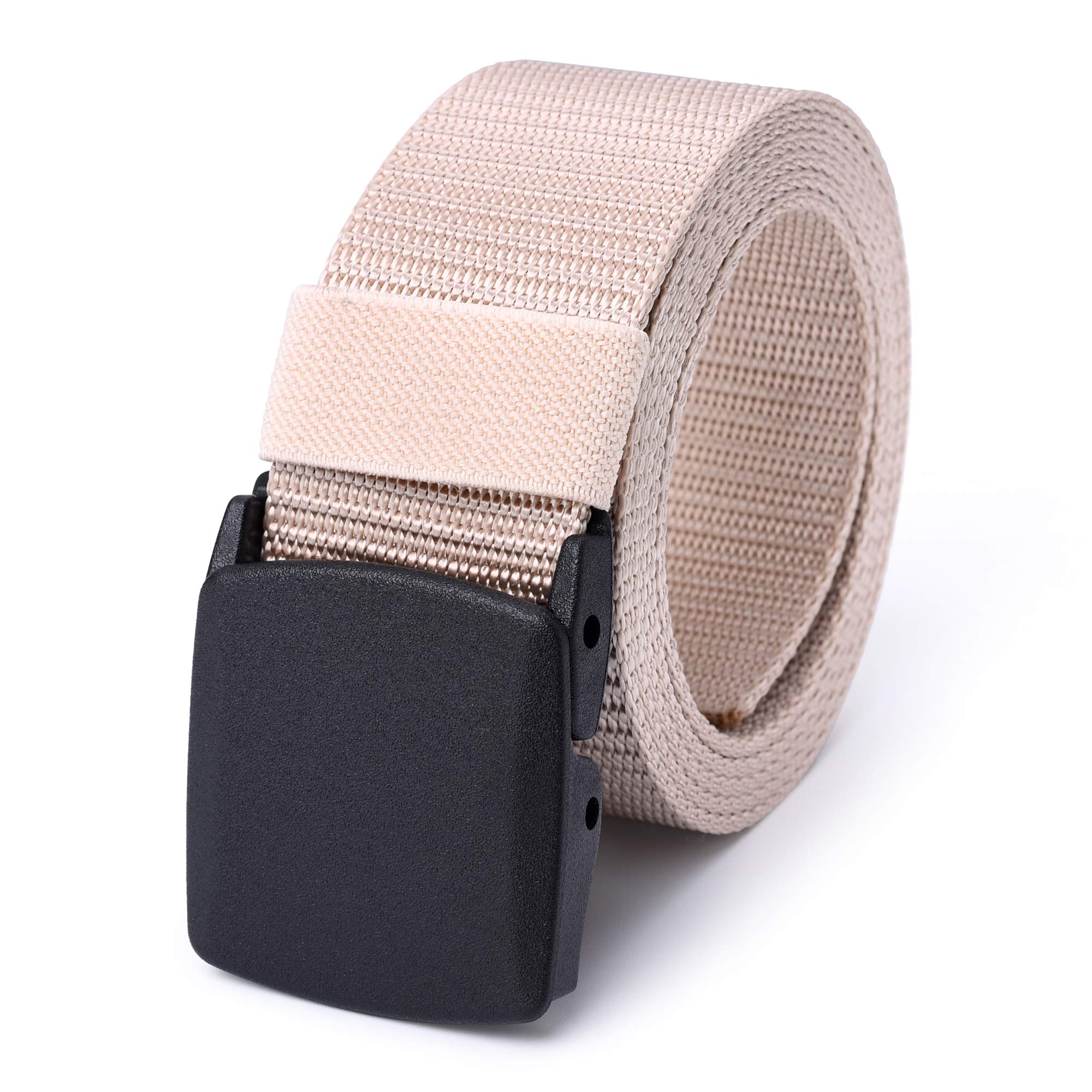 Mile High Life | Nylon Web Belt | Outdoor Military Web Belt | Cut to Fit up to 52” | 1.5” Width | None Metal Buckle Belt (Beige, 142CM)