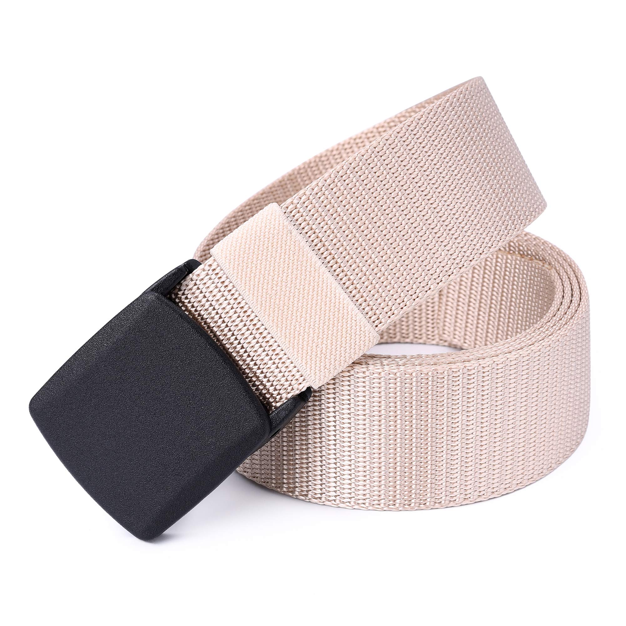 Mile High Life | Nylon Web Belt | Outdoor Military Web Belt | Cut to Fit up to 52” | 1.5” Width | None Metal Buckle Belt (Beige, 142CM)