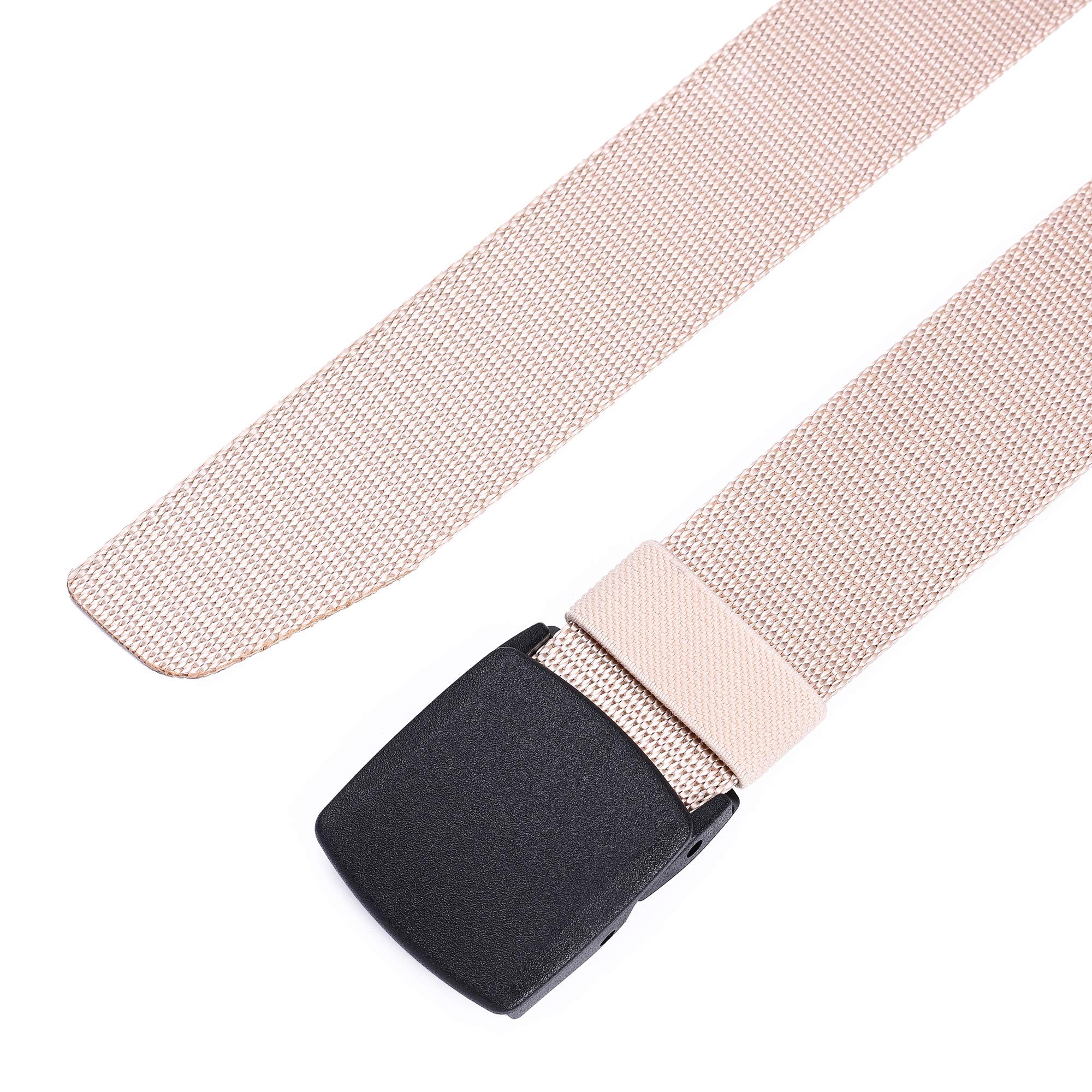 Mile High Life | Nylon Web Belt | Outdoor Military Web Belt | Cut to Fit up to 52” | 1.5” Width | None Metal Buckle Belt (Beige, 142CM)