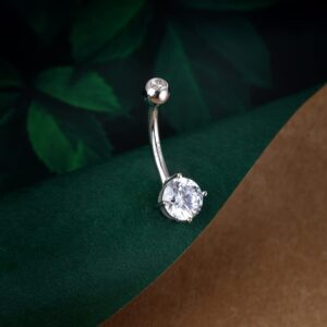 COCHARM 14K White Gold Belly Button Rings for Women Clear CZ White Gold Belly Navel Piercing Jewelry Hypoallergenic Belly Rings