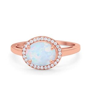 blue apple co. art deco vintage style halo engagement ring oval round rose tone, lab white opal 925 sterling silver size-7