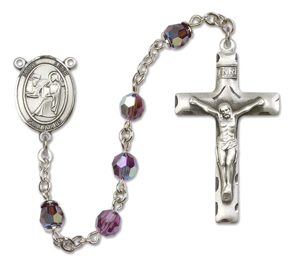 Bonyak Jewelry St. Luke the Apostle Sterling Silver Rosary with February Purple Beads