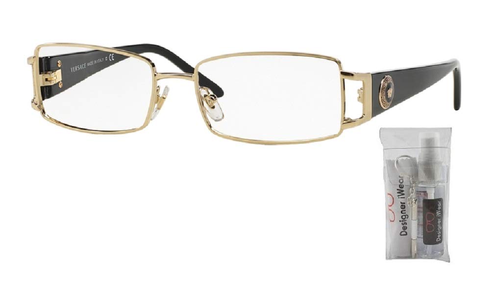 Versace VE1163M 1252 52M Pale Gold Rectangular Eyeglasses For Women+ BUNDLE With Designer iWear Eyewear Kit