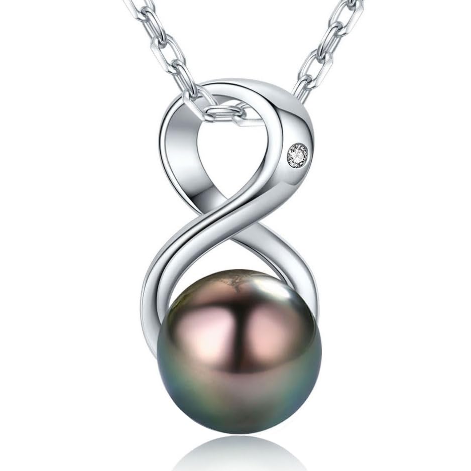 CHAULRI Infinity Top Grade AAA Tahitian Black Pearl Pendant Necklace 18K Gold Over Sterling - Birthday Anniversary Jewelry Gifts for Women Wife Mom Daughter (18K White Gold, Black Pearl)