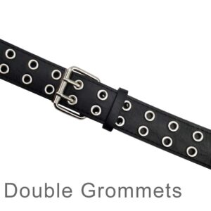 YUCFOREN Double Grommet Punk Leather Belt Unisex 2 Hole Fashion Jeans Belt