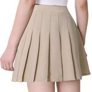 Hoerev Beige Mini Plaid Pleated Skater Tennis School Uniform Skirt with Lining Shorts,US 2