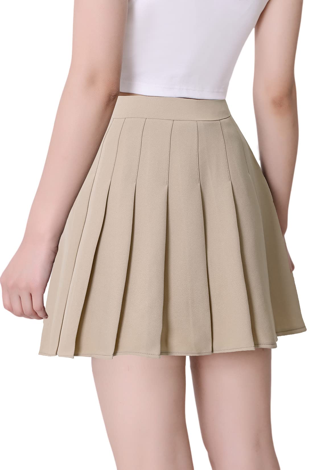 Hoerev Beige Mini Plaid Pleated Skater Tennis School Uniform Skirt with Lining Shorts,US 2